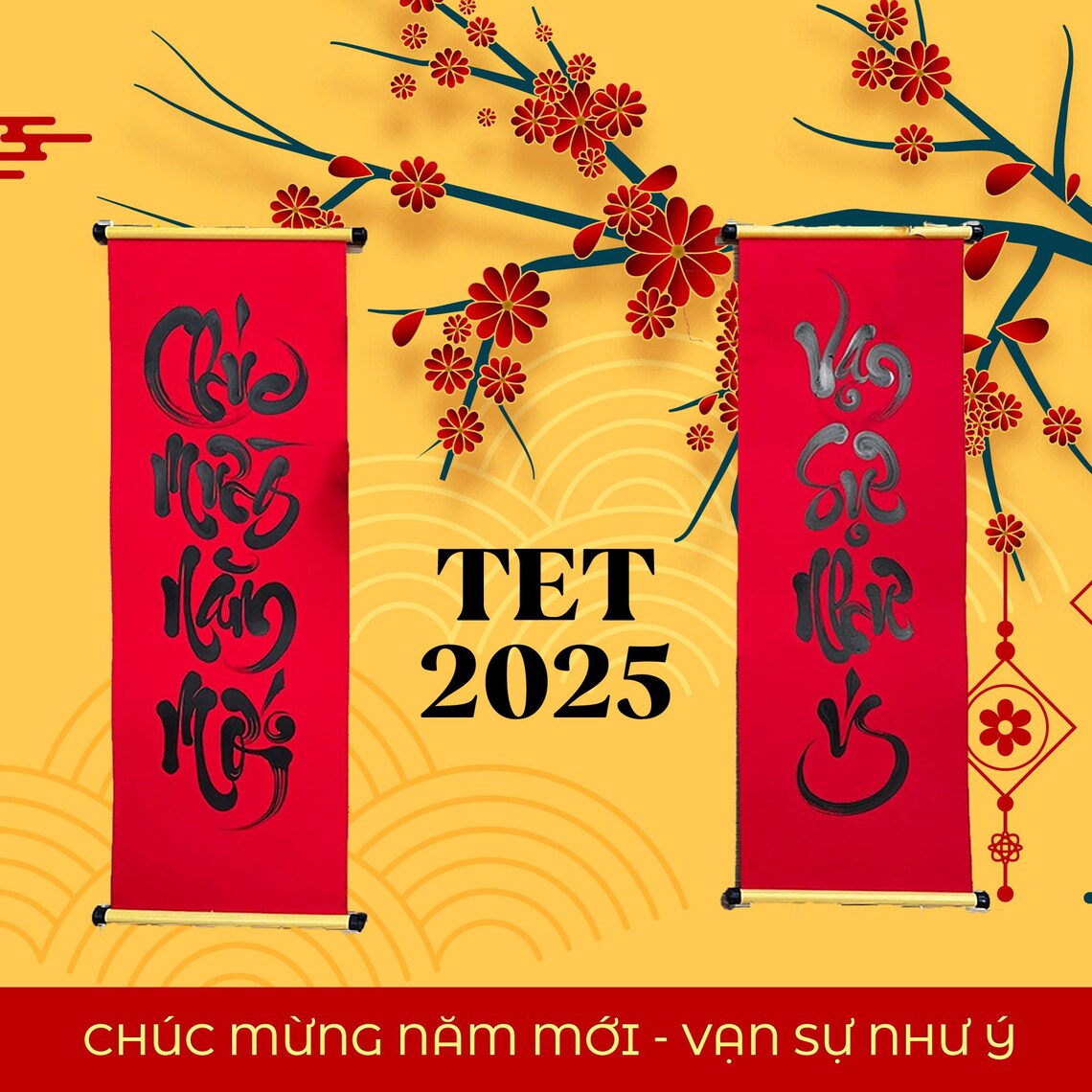 VELVET Tet Decoration Couplets, Lunar New Year Calligraphy Handwritten ...