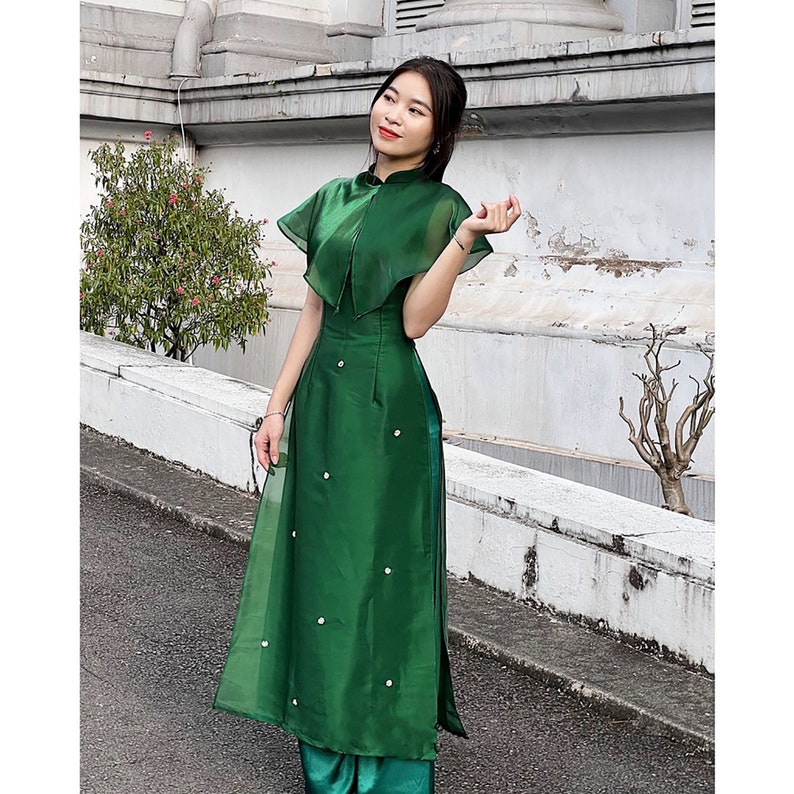 Vietnamese Elegant Organza Ao Dai With Pants for Women, Ao Dai for ...