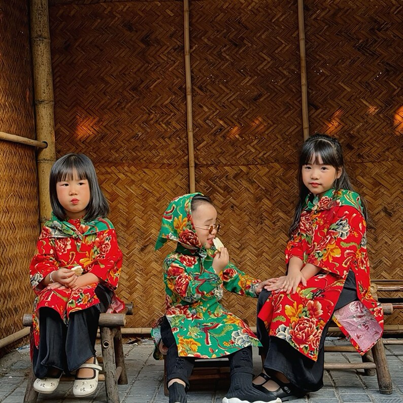 VINTAGE Traditional Women & Kids Ao Dai Set, Ao Dai for Girls, Ao Dai ...