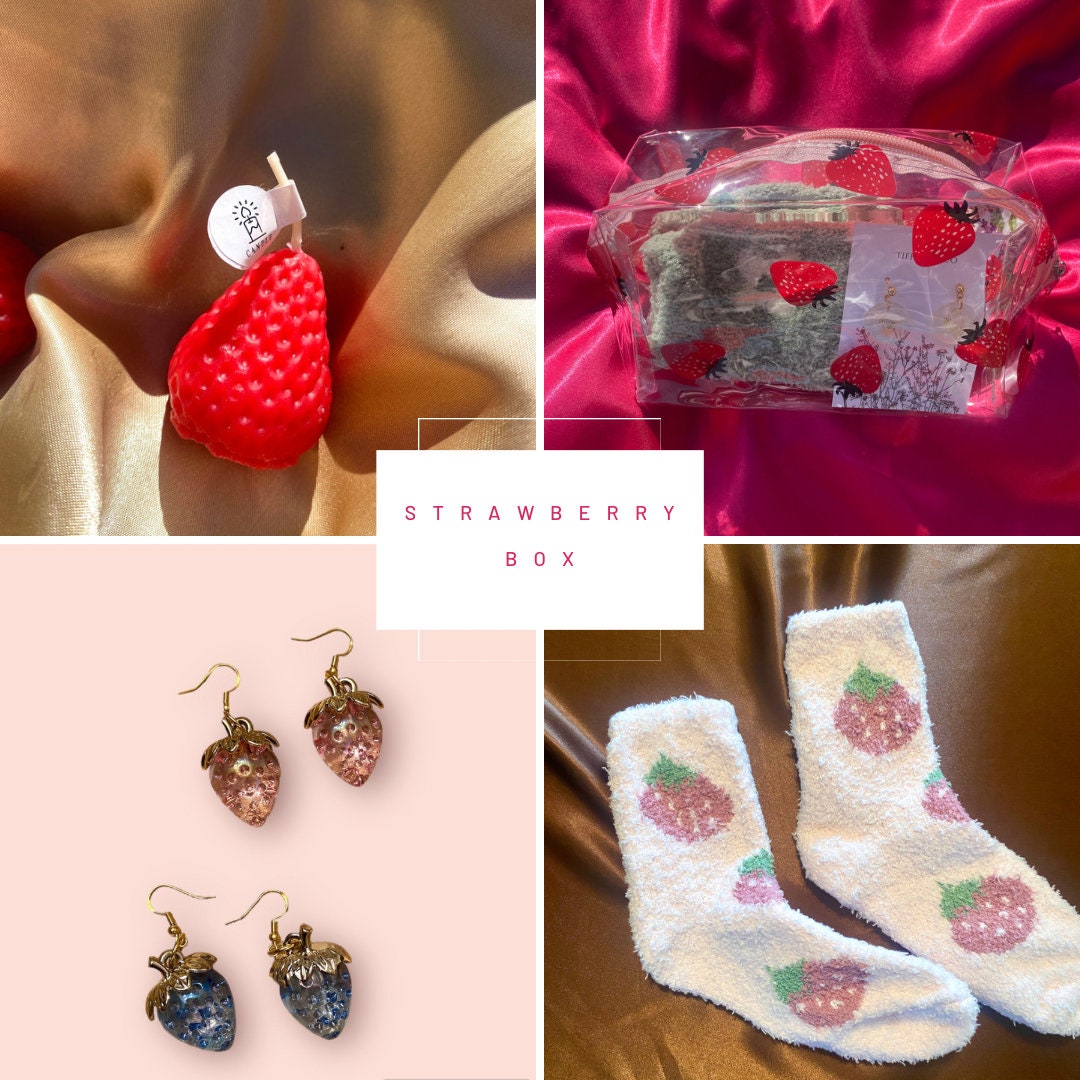 Strawberry Themed Gift Box, Package, Candle, Socks, Earrings, Cosmetic ...
