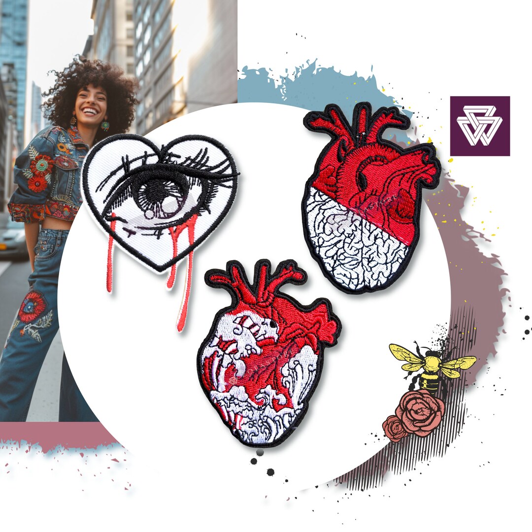 Anatomical Heart Embroidered Patch Iron on | Red Tears Eye Applique ...