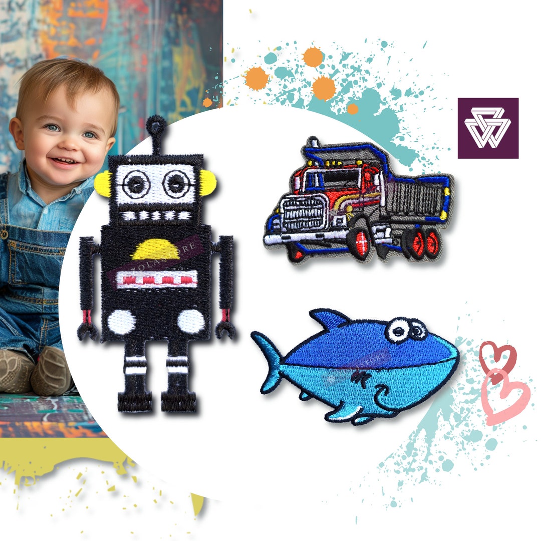 Black Robot Embroidered Patch Iron on | Toy Truck Kids Clothing Patch ...