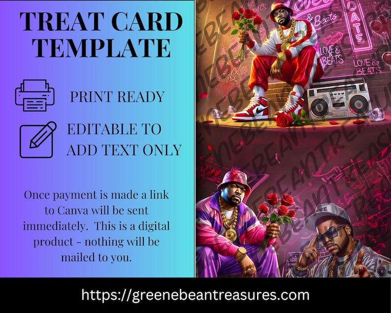 Rap Hip Hop 90s Valentines Day Treat Card Template, Jumbo Valentines ...