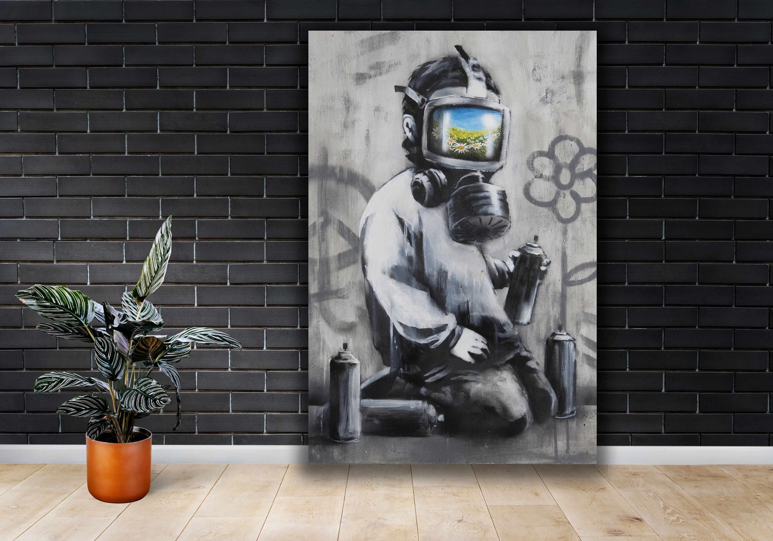 Banksy Gas Mask Boy Printed Canvas Picture Wall Art Home - Etsy