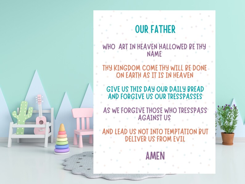 Catholic Nursery Kids Prayers Printable Digital Art Our Father Hail ...