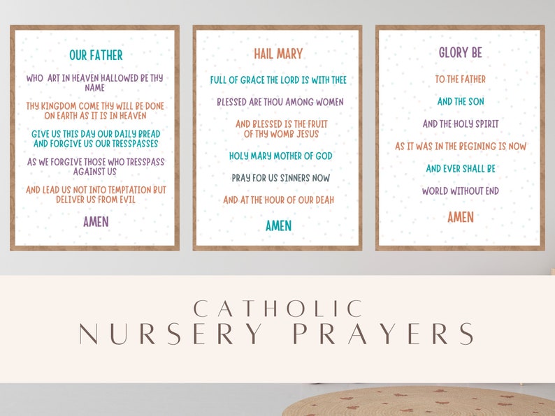 Catholic Nursery Kids Prayers Printable Digital Art Our Father Hail ...