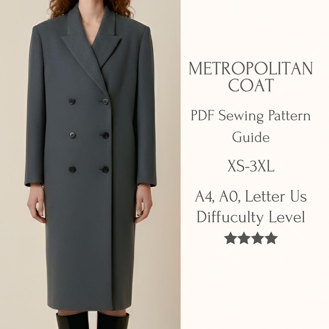 Tailored Wool Coat Sewing Pattern PDF, Double Breasted Women's Winter ...