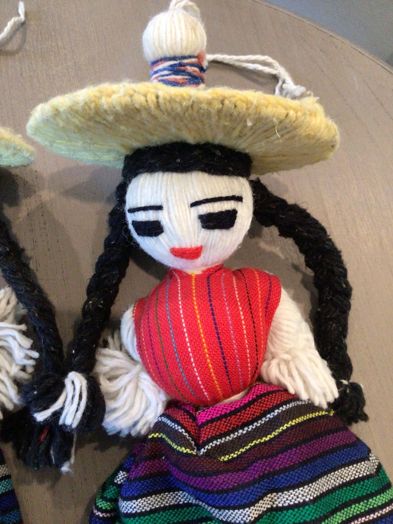 Vintage Handmade Folk Art Yarn Dolls Latin American Girls Set of 2 - Etsy