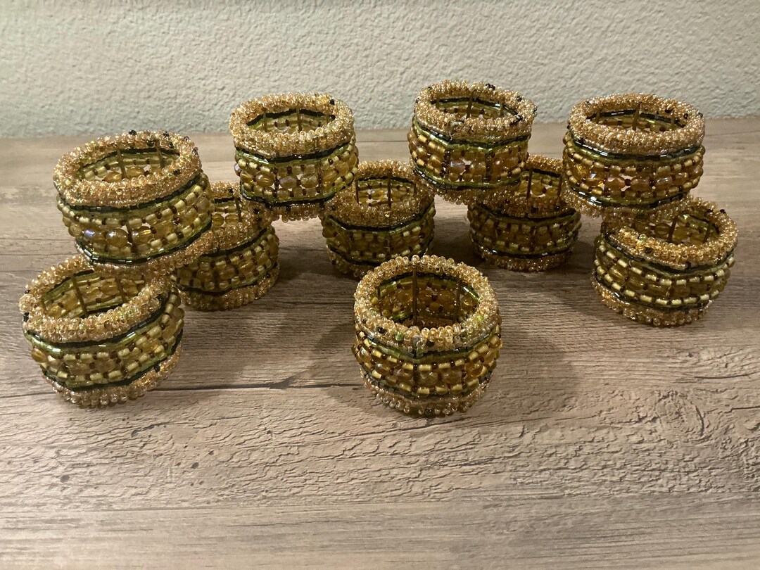 Vtg Beaded Round Napkin Rings Green Gold Brown 1980s Set of 10 - Etsy
