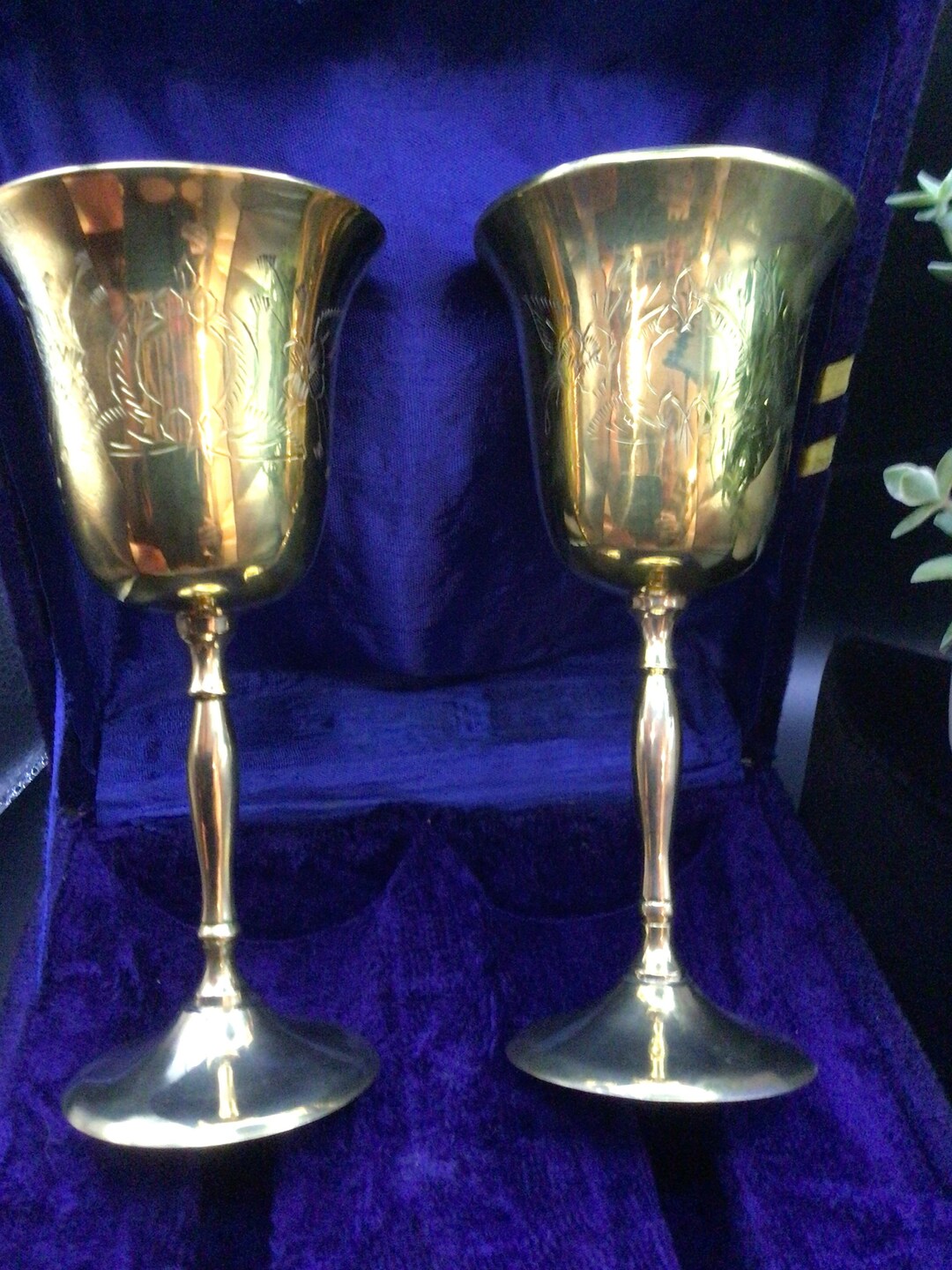 Vintage Etched Brass and Silver Plate Couples Toast Wine Goblets in ...