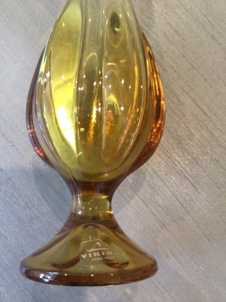 Viking Glass MCM 16.5" Amber Swung Vase With Six Petal Base - Etsy