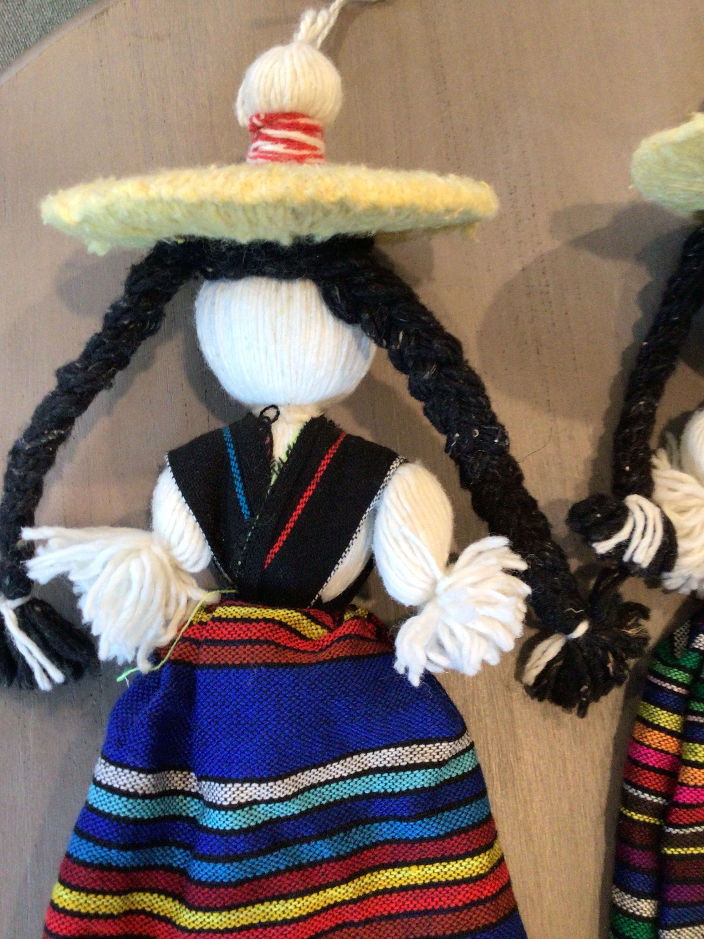 Vintage Handmade Folk Art Yarn Dolls Latin American Girls Set of 2 - Etsy