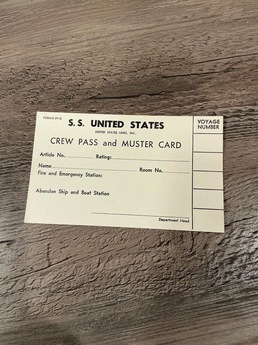 SS United States 1952 Crew Pass and Muster Card Unused RARE! Form D-39 ...