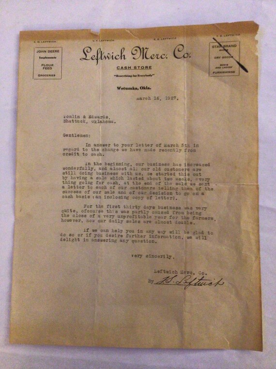 Vintage 1927 Merchant Letter - Etsy