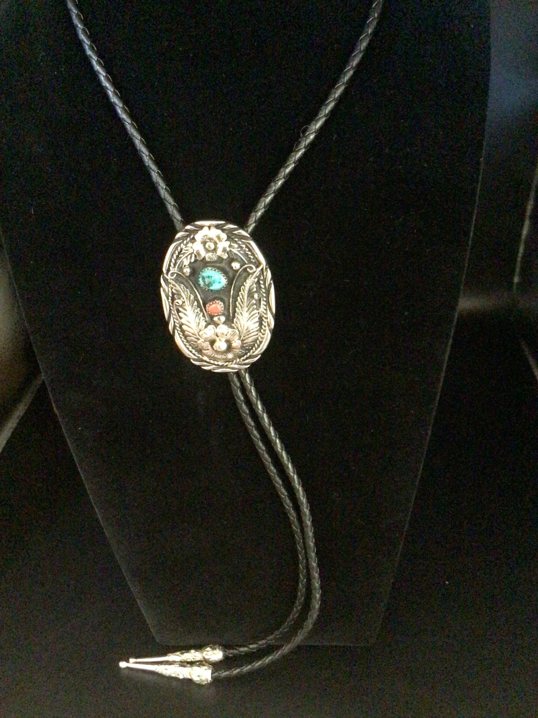 Vintage Southwestern Style Bolo With Genuine Coral and Turquoise SSI ...