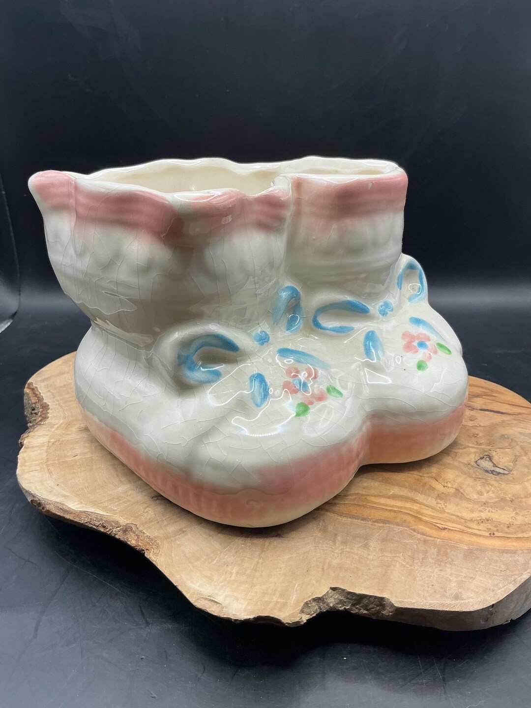 Vintage Ceramic Baby Booties Shoes Glazed Planter Pink Trim - Etsy