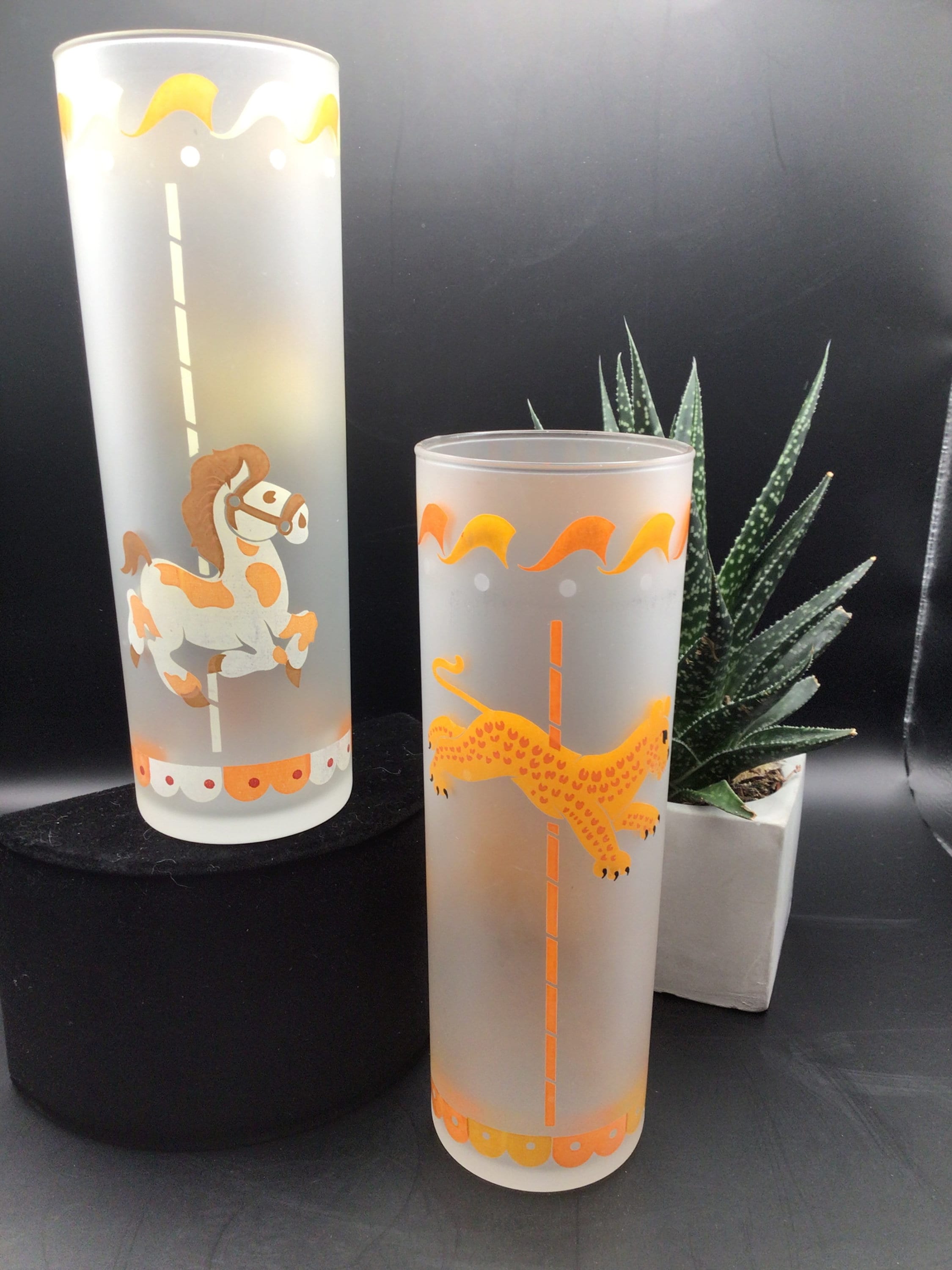 1950s Libbey Carousel Circus Frosted Merry-go-round Glass Tumblers Set ...