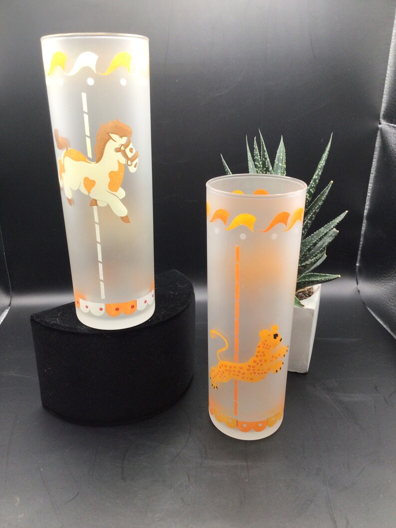 1950s Libbey Carousel Circus Frosted Merry-go-round Glass Tumblers Set ...