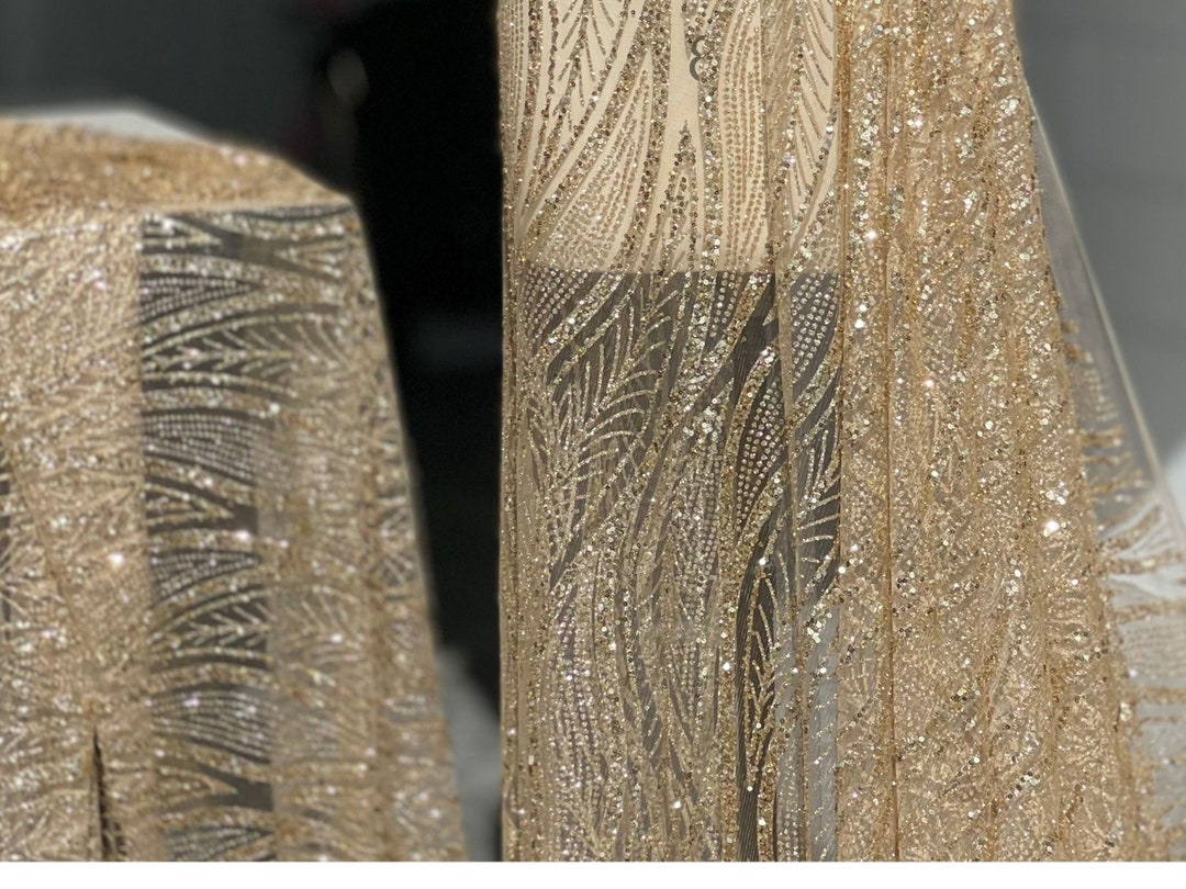 Gold Glitter Lace Fabric: Shimmer Tulle on Mesh, 60" Wide - Etsy