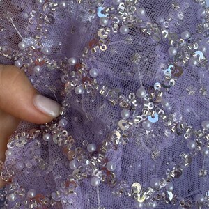 Lace Fabric With Geometric Pattern Purple Beaded Lace Fabric - Etsy