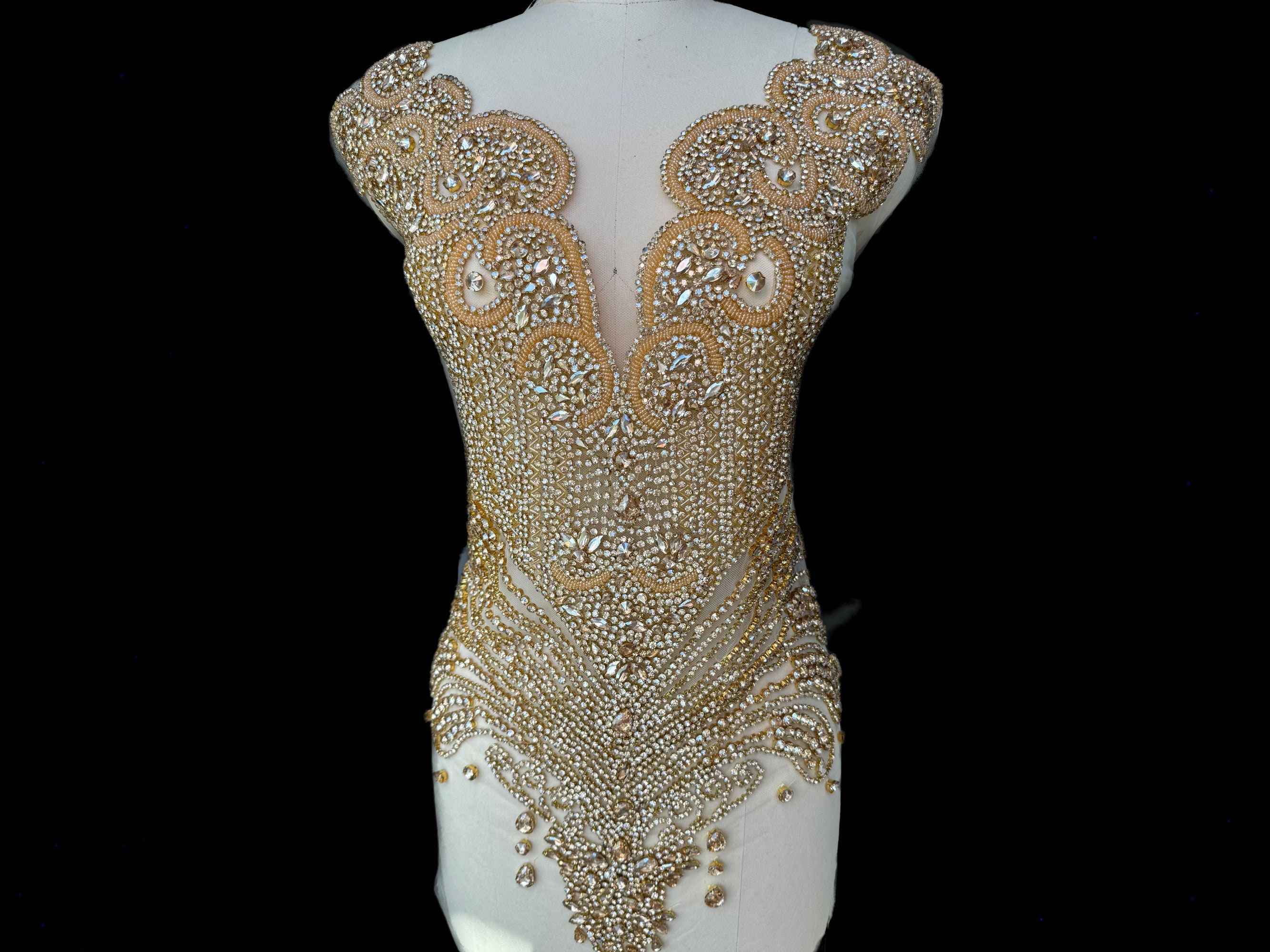 Gold Rhinestone Bodice Applique, Full Bodice Rhinestone Beaded Applique ...