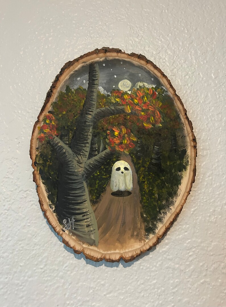 Rustic Ghost Painting on Wood Slice - Etsy