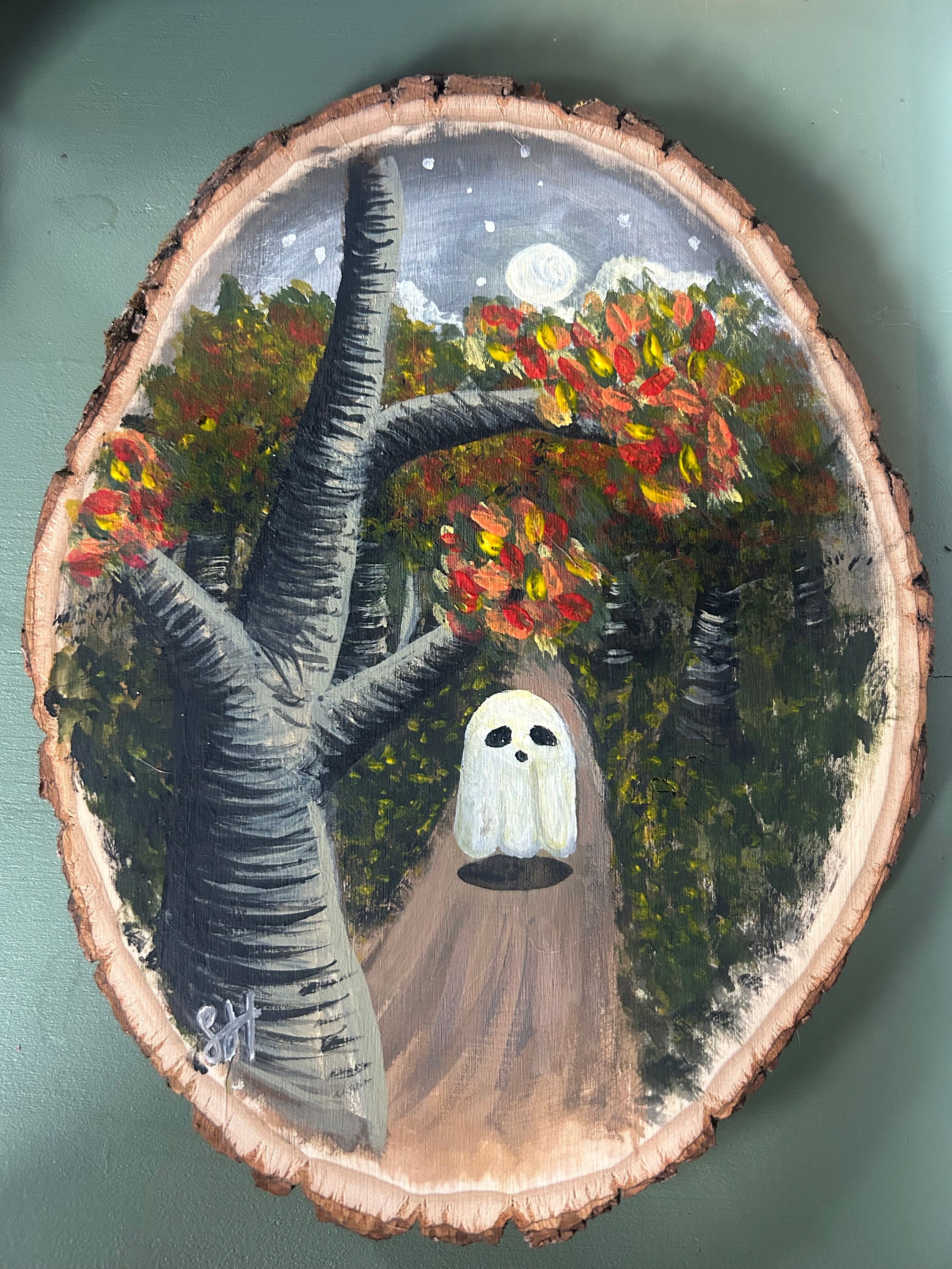 Rustic Ghost Painting on Wood Slice - Etsy