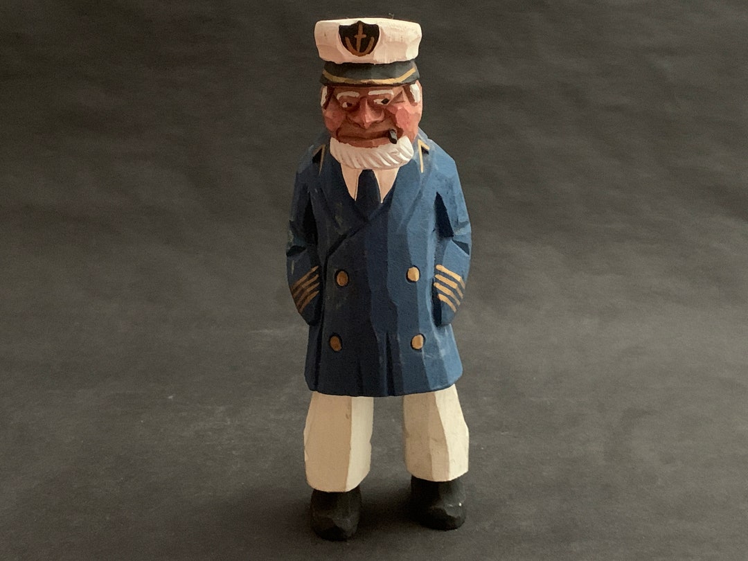 Hand Carved Wooden Sea Captain With Cigar 17.8cm Tall - Etsy