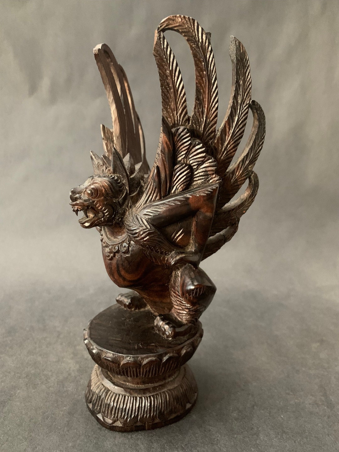 Vintage Wooden Statue of Garuda Hand Carved Dark Wood Lovely Detail ...