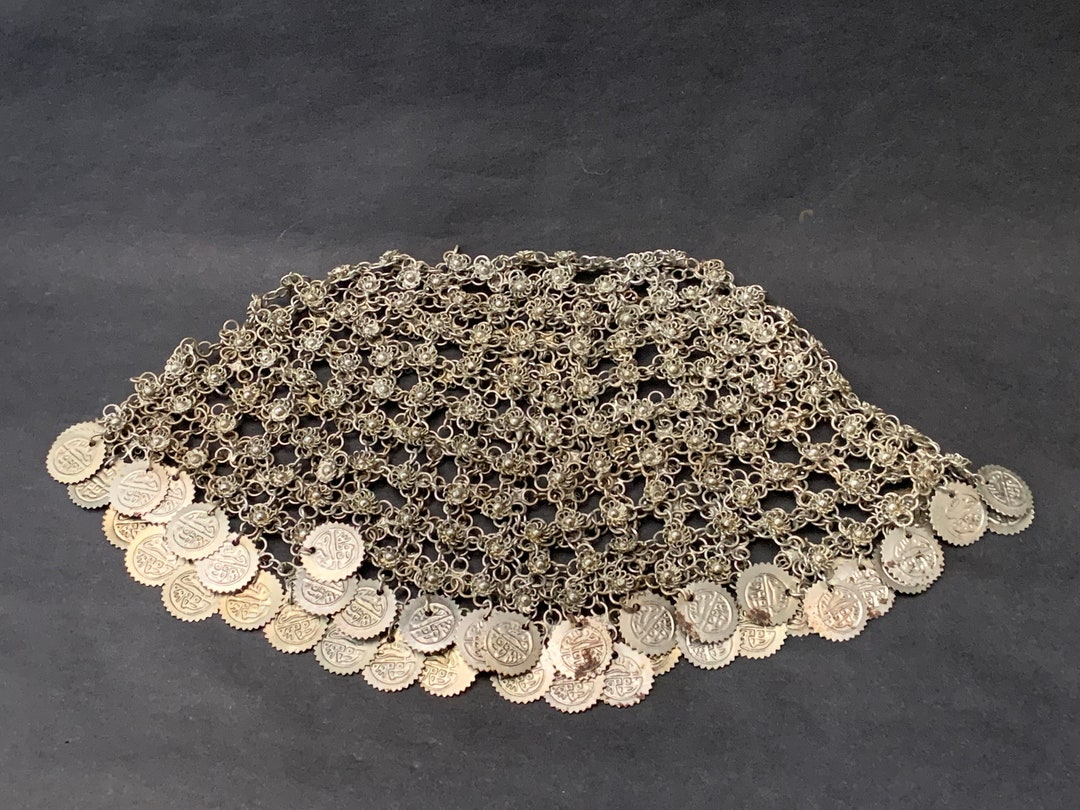 Vintage Belly Dancing Chain Headpiece Full Skull Cap Coin Fringe Small ...