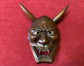 Japanese Wooden Kagura Mask 思兼神 God With Gold Eyes Hand Made Wood ...