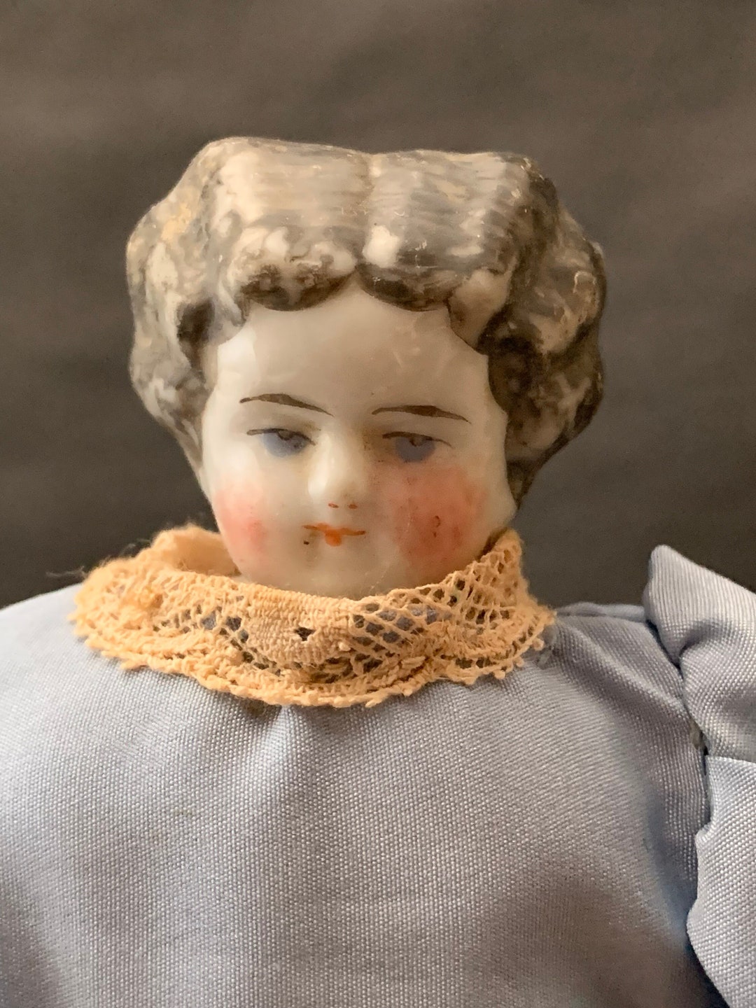 Antique Victorian Era Doll on Stand Porcelain Head Arms and Legs With ...