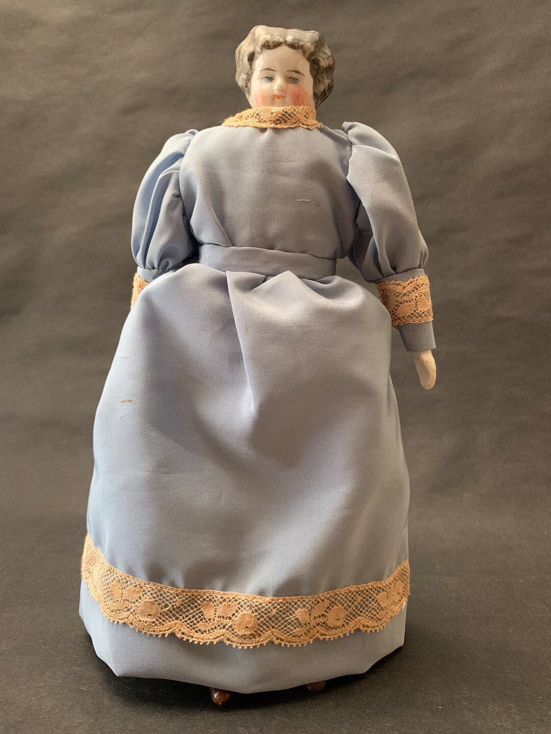 Antique Victorian Era Doll on Stand Porcelain Head Arms and Legs With ...