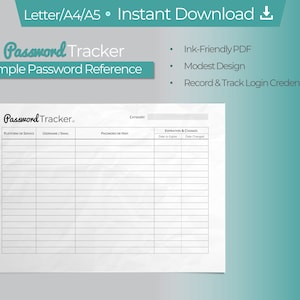 PRINTABLE Password Tracker - Printable Password Keeper and Password Log ...