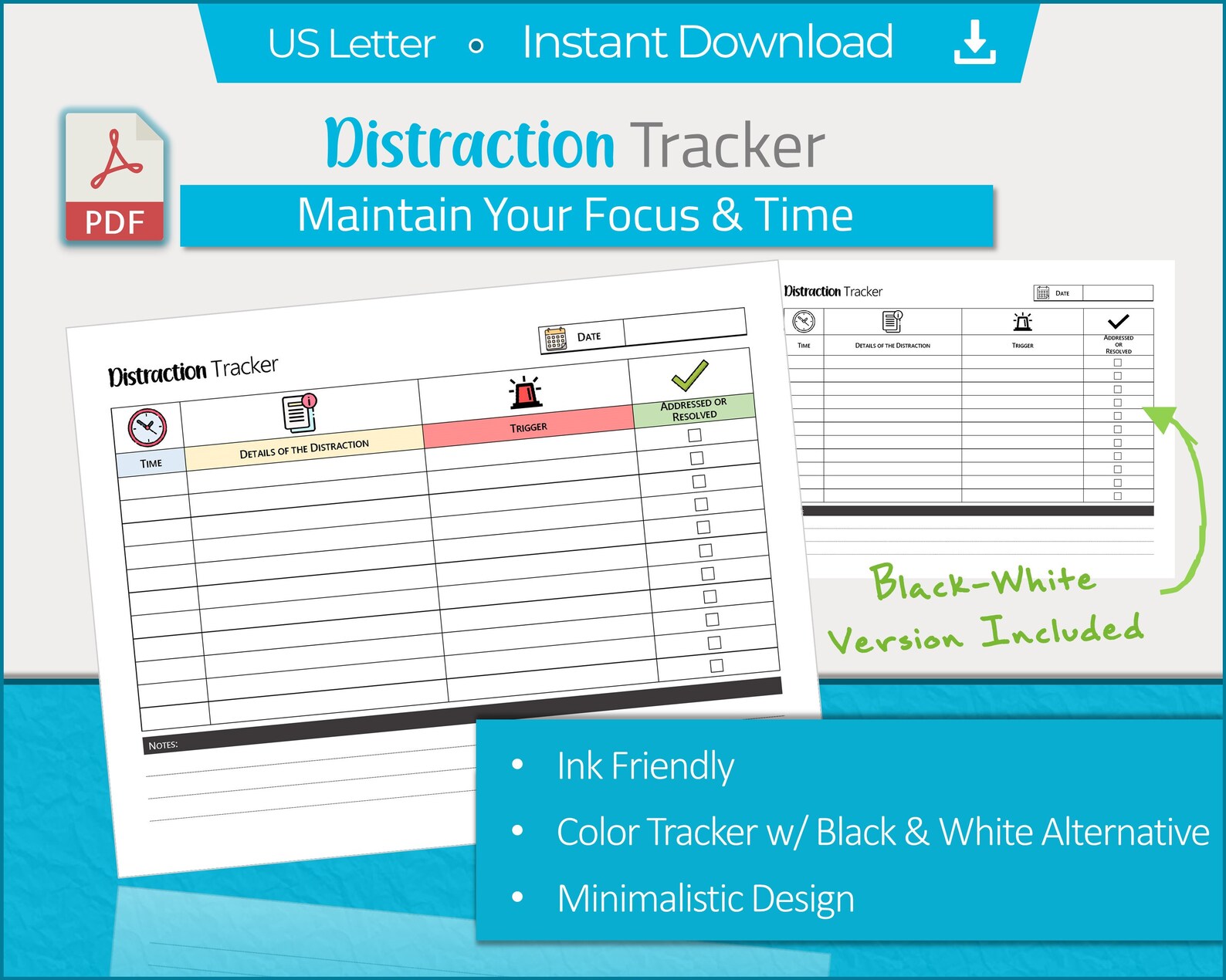 Printable ADHD Adult Planner and Distraction Planner Printable PDF for ...