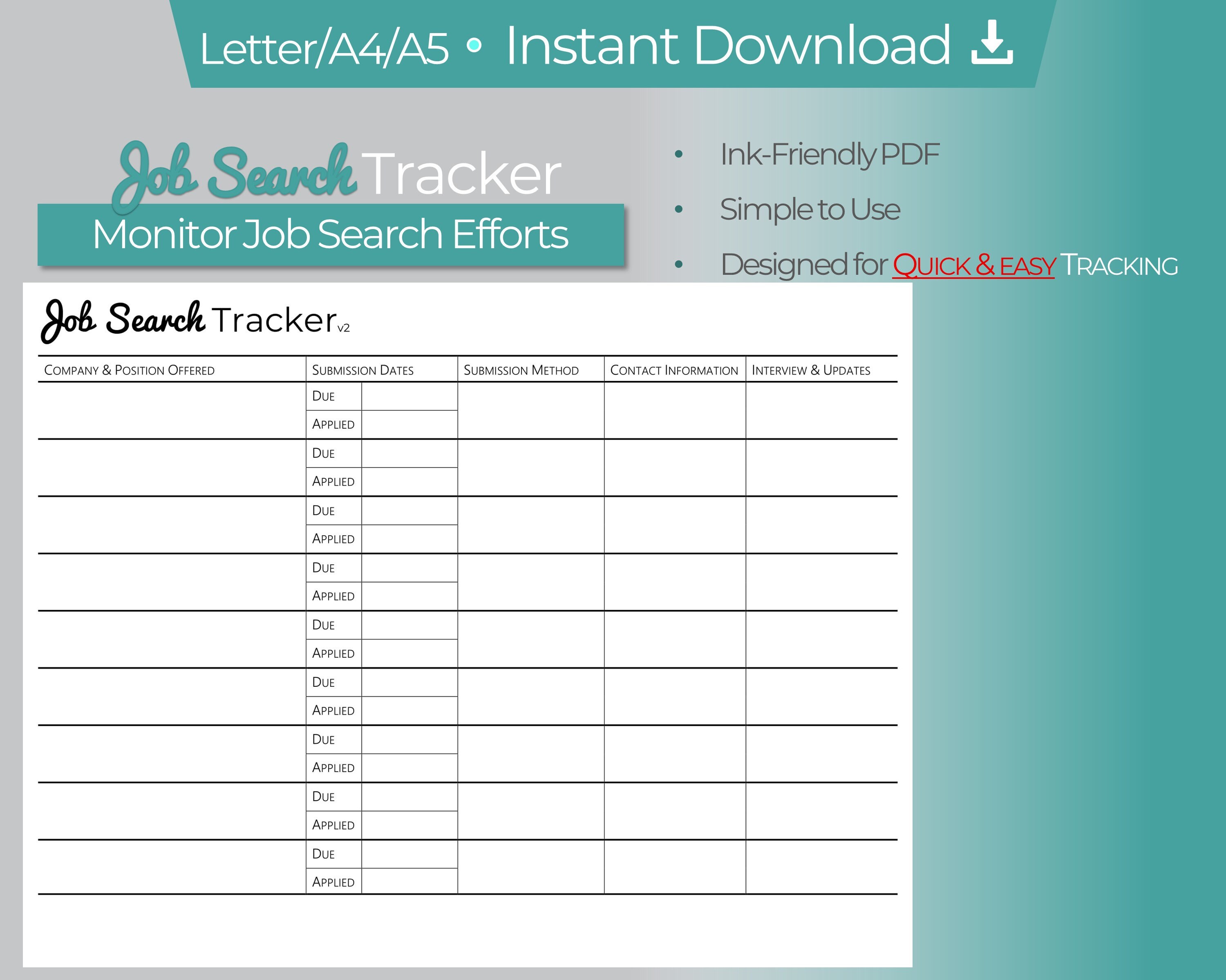 Job Search Printable, Job Search Planner, Job Application Tracker, Job ...
