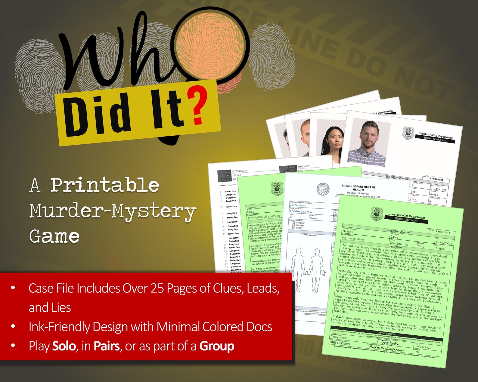 INSTANT DOWNLOAD Detective Case File Game Printable PDF | Etsy