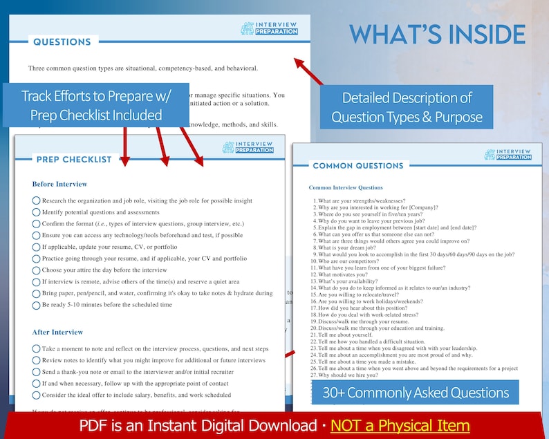 Interview Prep Planner: Interview Questions, Checklist, Tracker (PDF ...