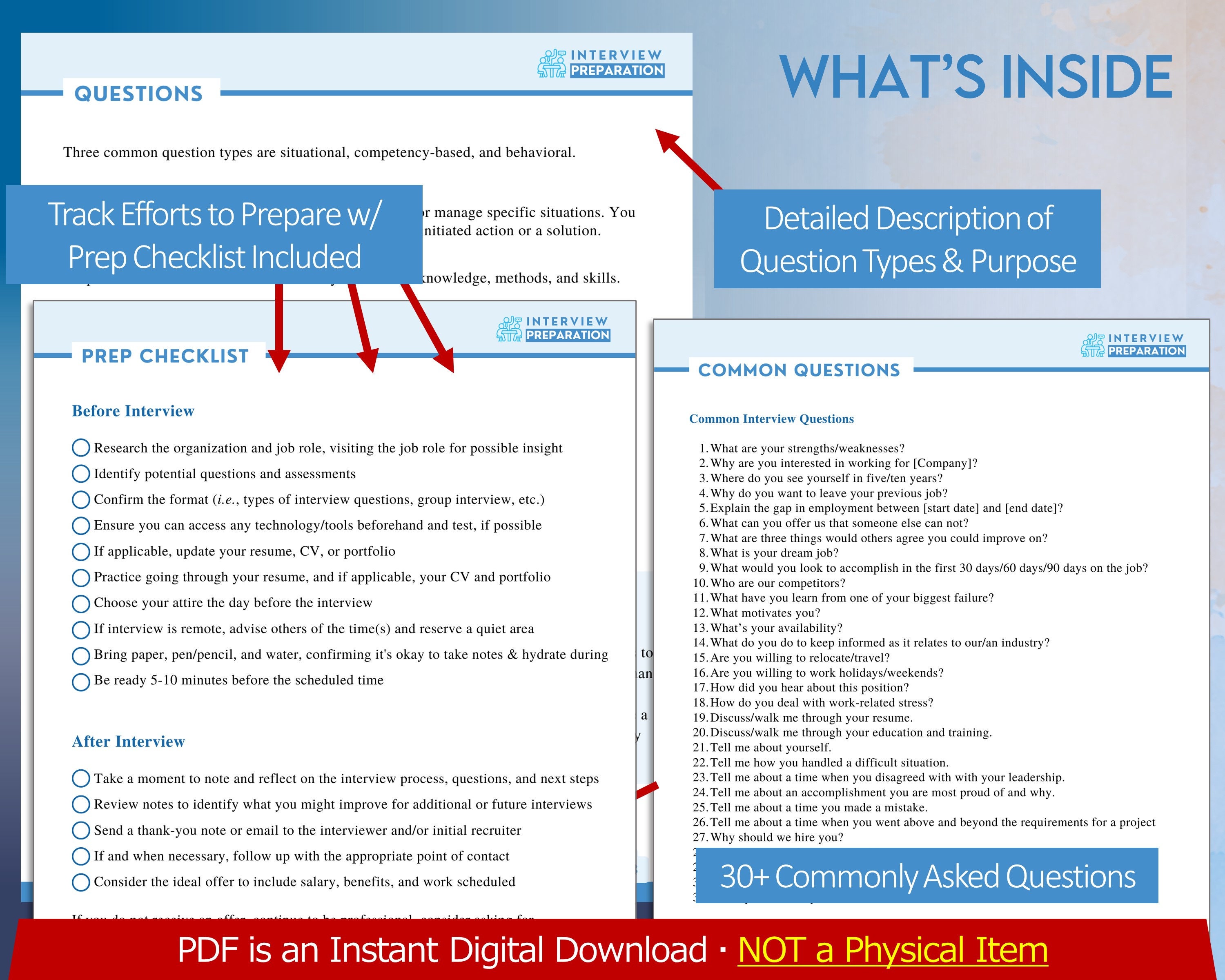 Interview Prep Planner: Interview Questions, Checklist, Tracker (PDF ...