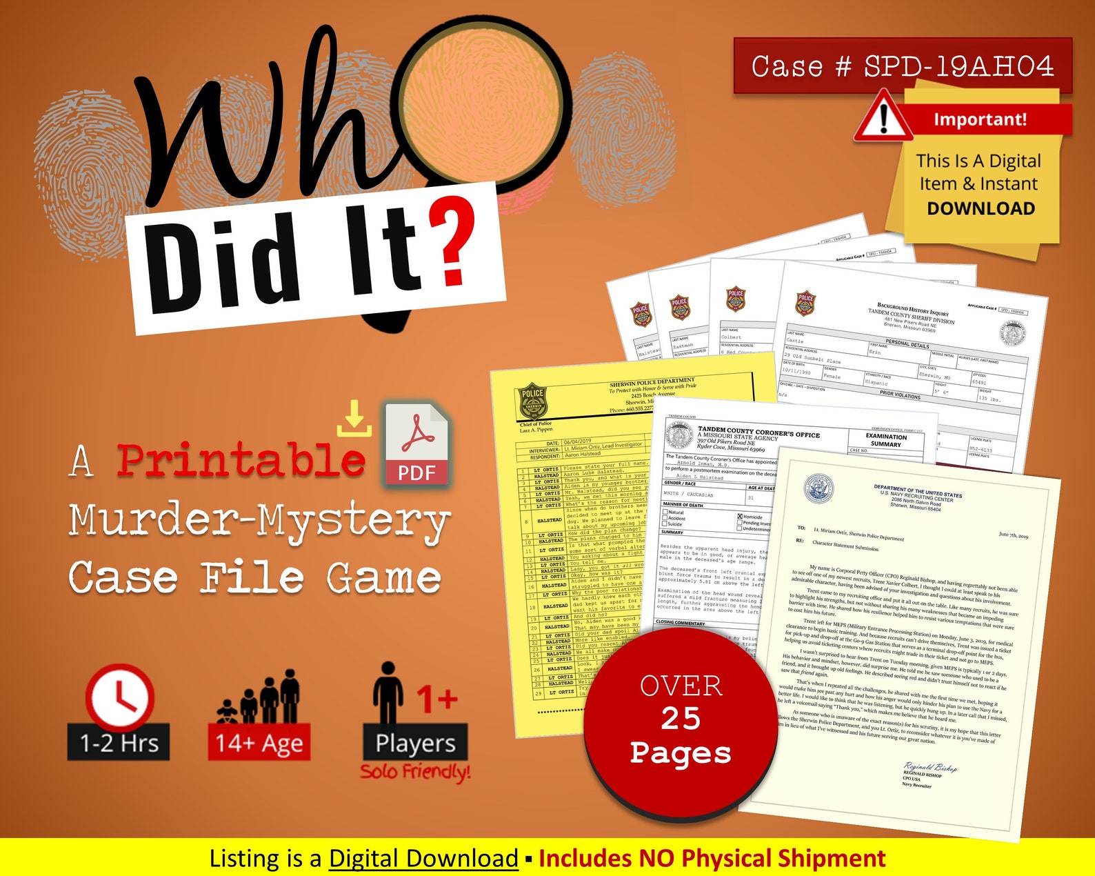 INSTANT DOWNLOAD Case File Detective Game, Printable PDF Murder Mystery Game - Printable Party ...
