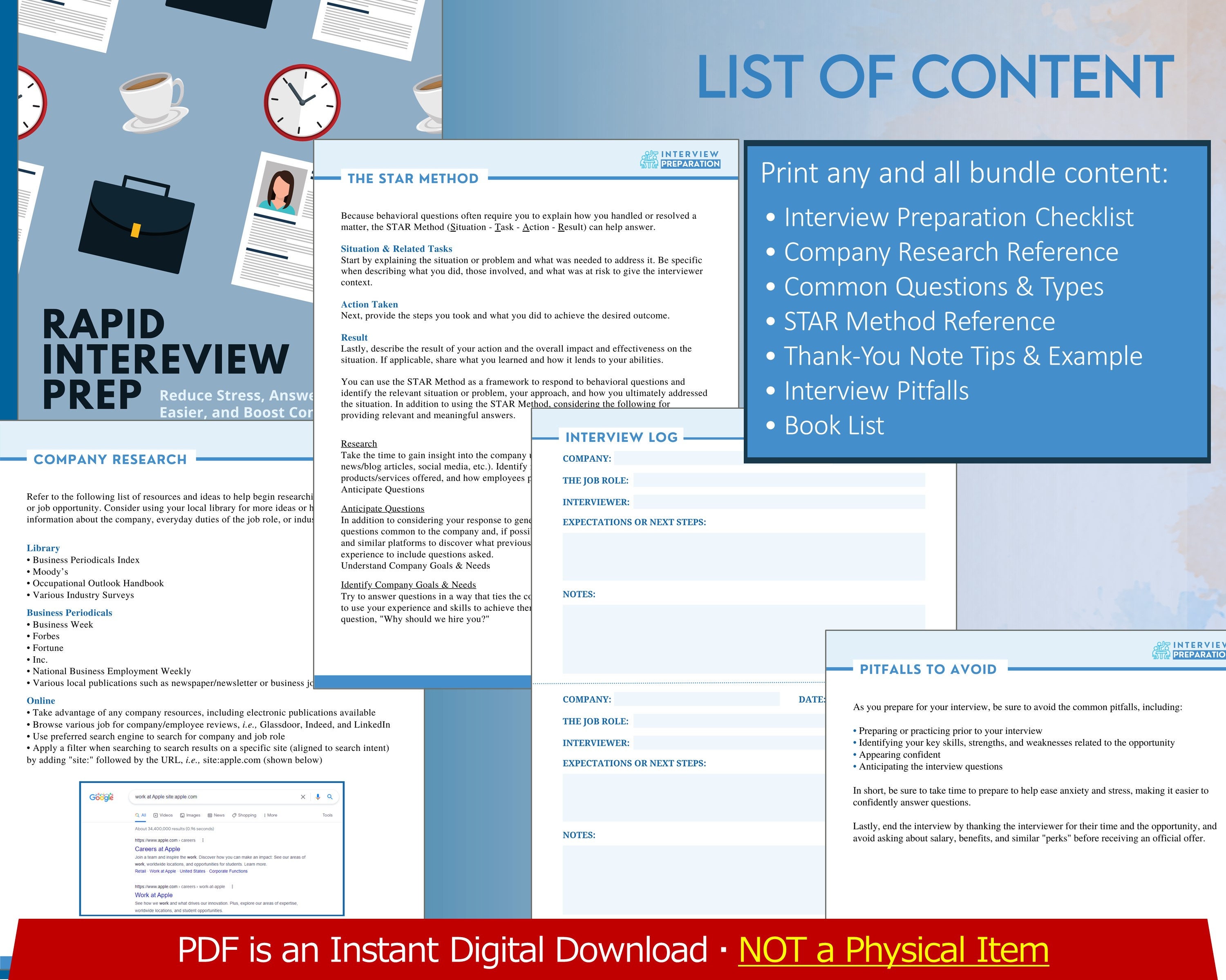 Printable Interview Planner for Interview Prep. PDF Includes Interview ...