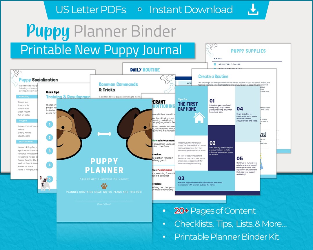 Printable Puppy Planner - Pet Care Planner for New Puppy Checklist ...