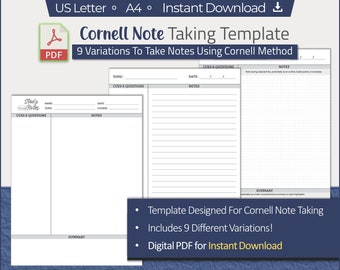 Cornell Note Taking Template simple - Etsy