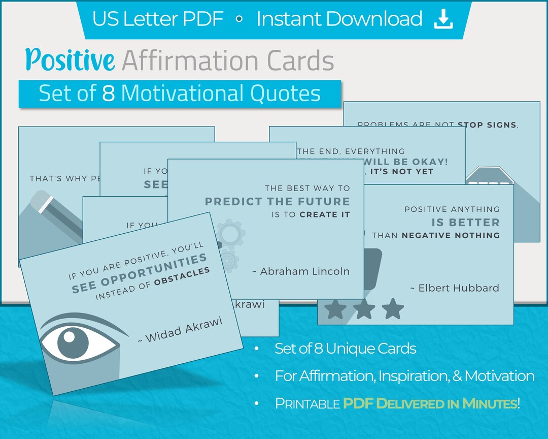 Printable Positivity Affirmation Cards With Positive Quotes for Instant ...