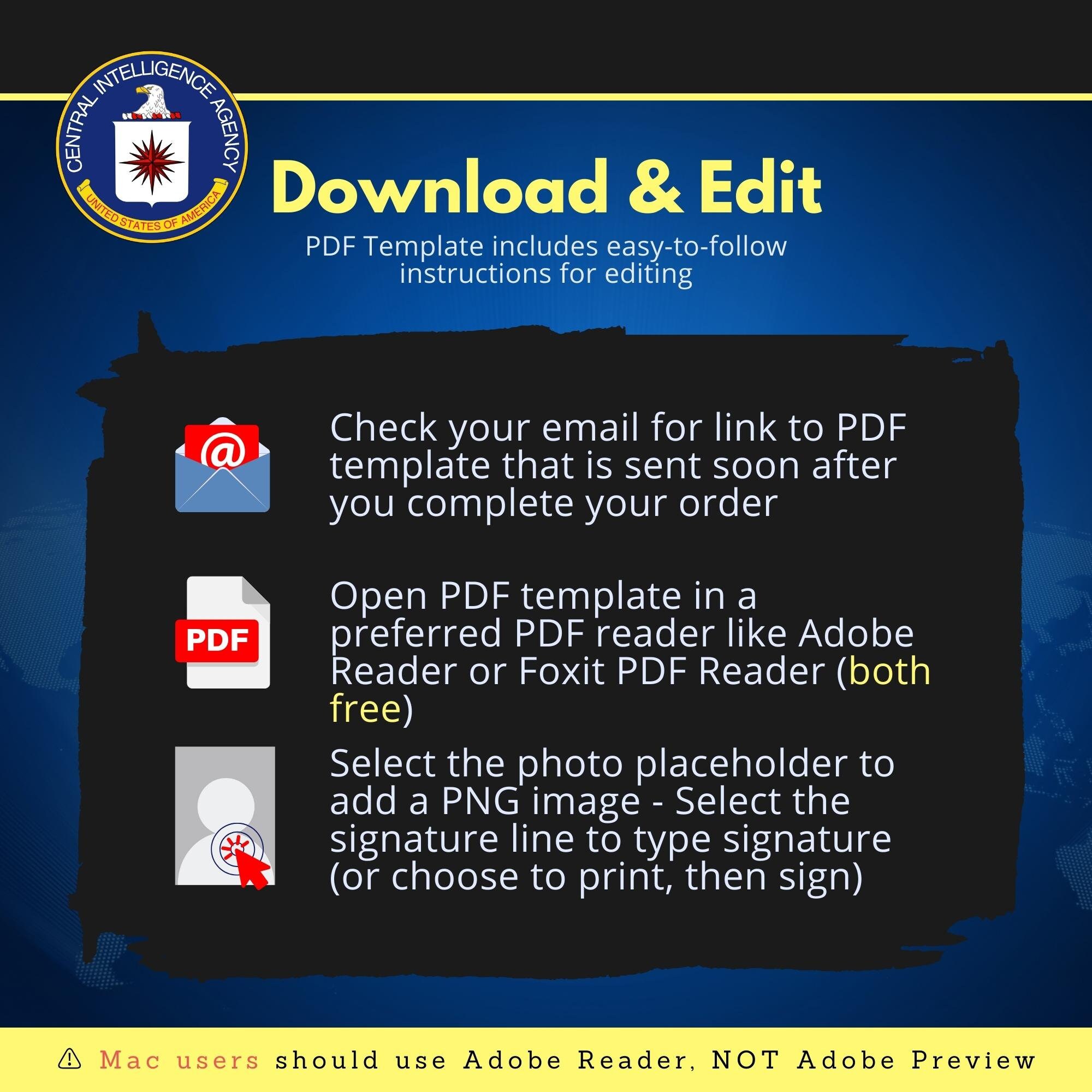 Printable Cosplay CIA Badge Movie Prop ID Badge Custom Id Card and Cia ...