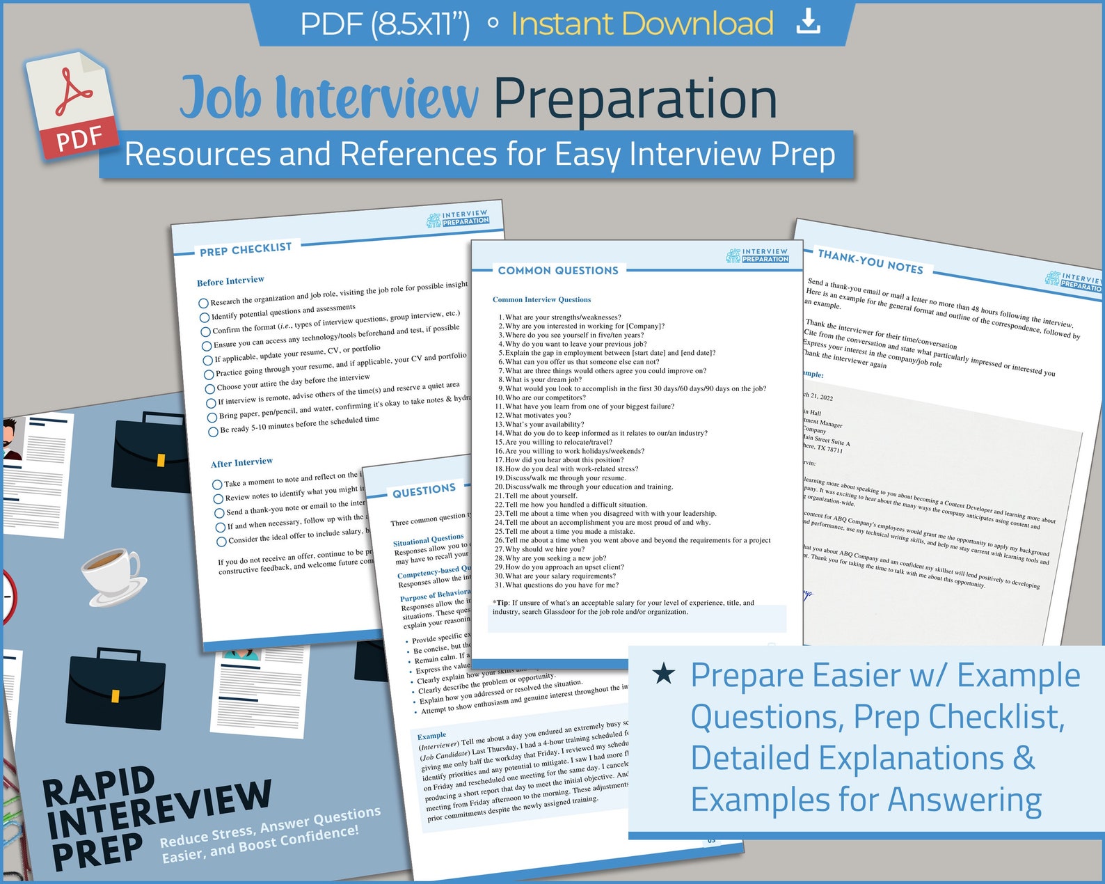 Interview Prep Planner: Interview Questions, Checklist, Tracker (PDF ...