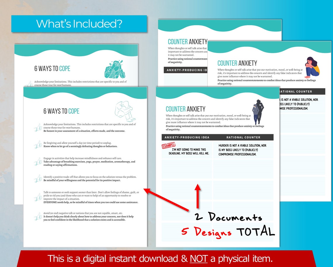 Coping Methods & Counter Anxiety Worksheet for Anxiety Relief. - Etsy