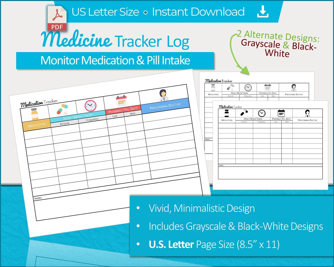 Printable Medication Tracker PDF Pill Tracker Medication Log Sheet ...