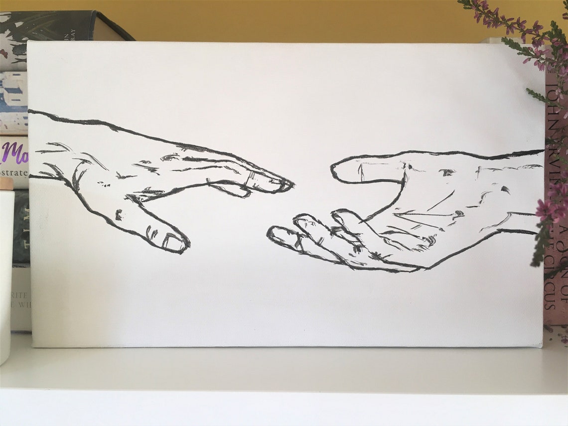 Hands reaching original art painting on canvas handmade | Etsy