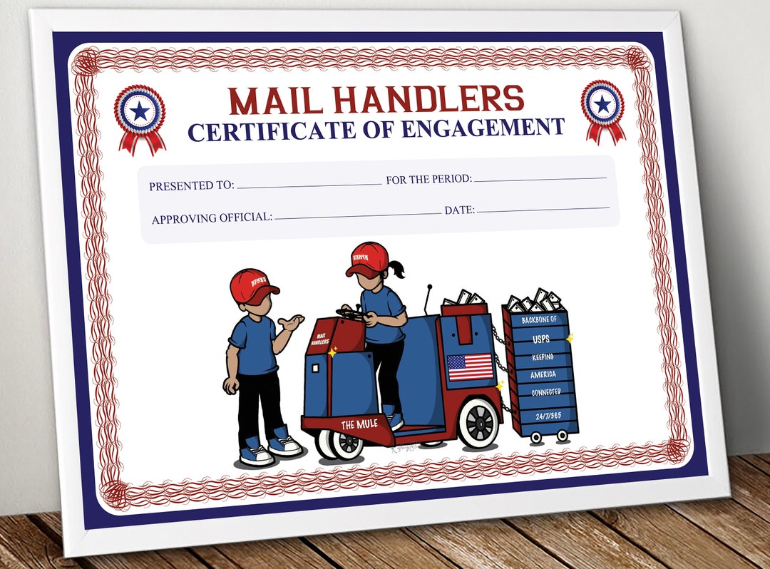 US Mail Handler Engagement Certificate Postal Service MHA Priority ...